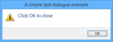 The following short program demonstrates a simple task dialog