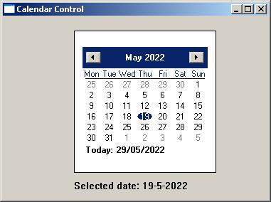 The following example creates a simple calendar control. Changing the ...